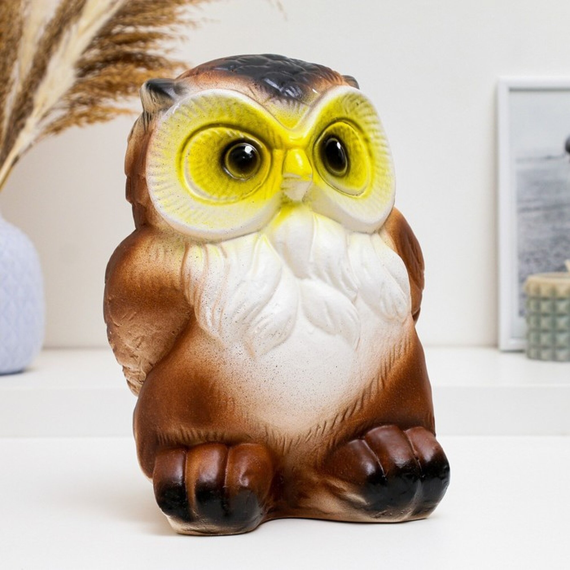 Копилка Хорошие сувениры «Сова Соня», гипс, коричневая, 18 см × 16 см × 26 см