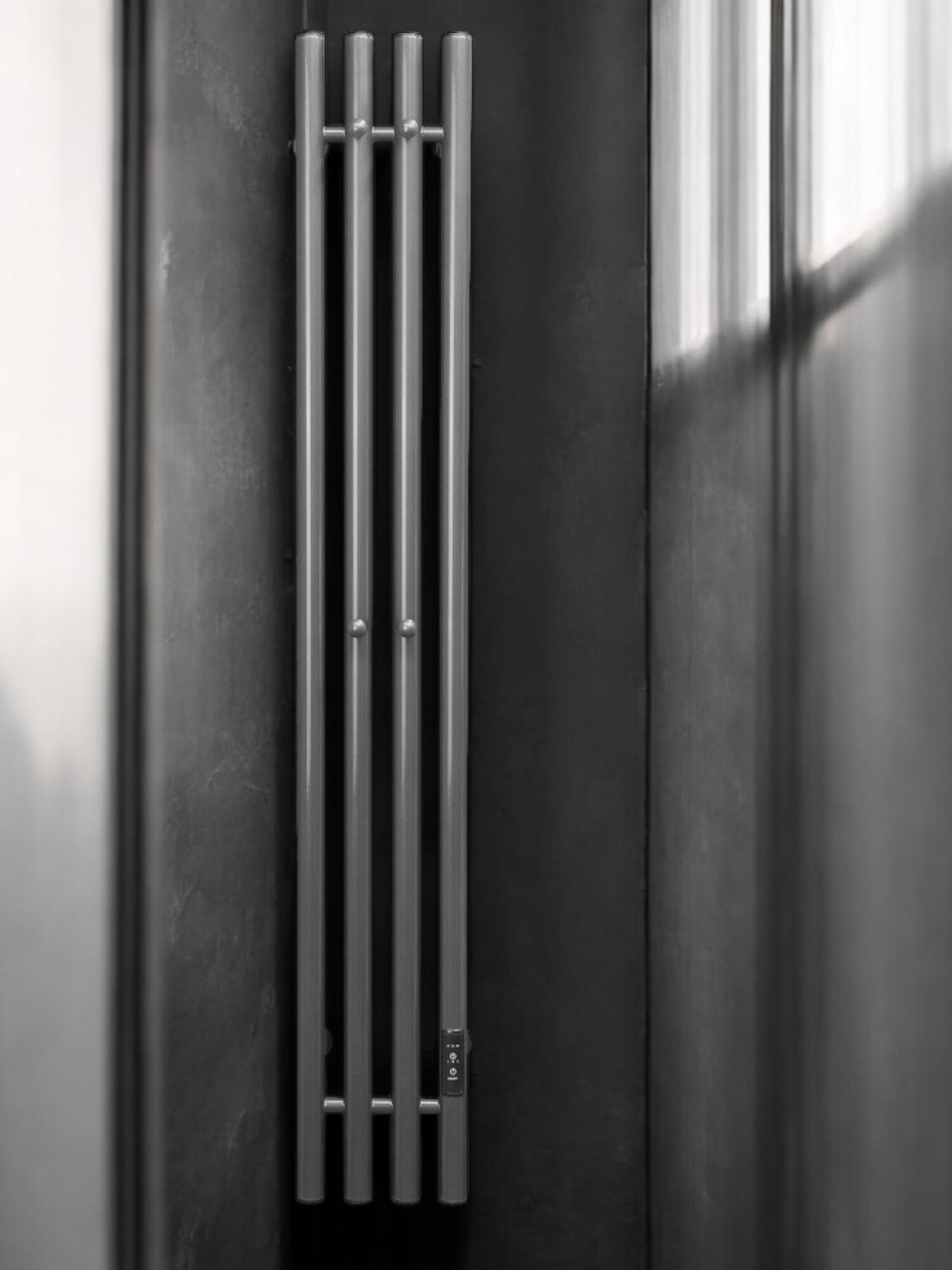 Полотенцесушитель электрический вертикальный Тругор 1200мм 150мм цвет серый (оружейная сталь) подключение правое