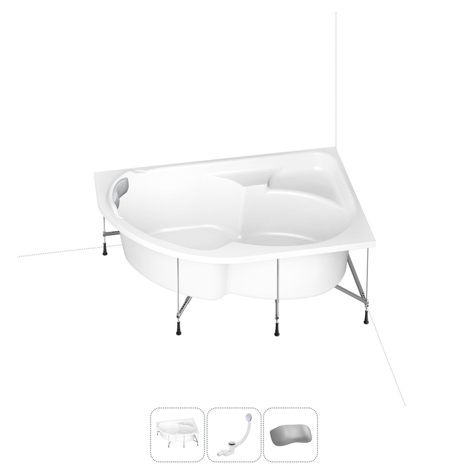 Угловая ванна акриловая 170 x 105 с каркасом Lavinia Boho Grance Hill 20220985R в наборе 4 в 1: асимметричная ванна (правый разворот), каркас, слив-перелив, подголовник