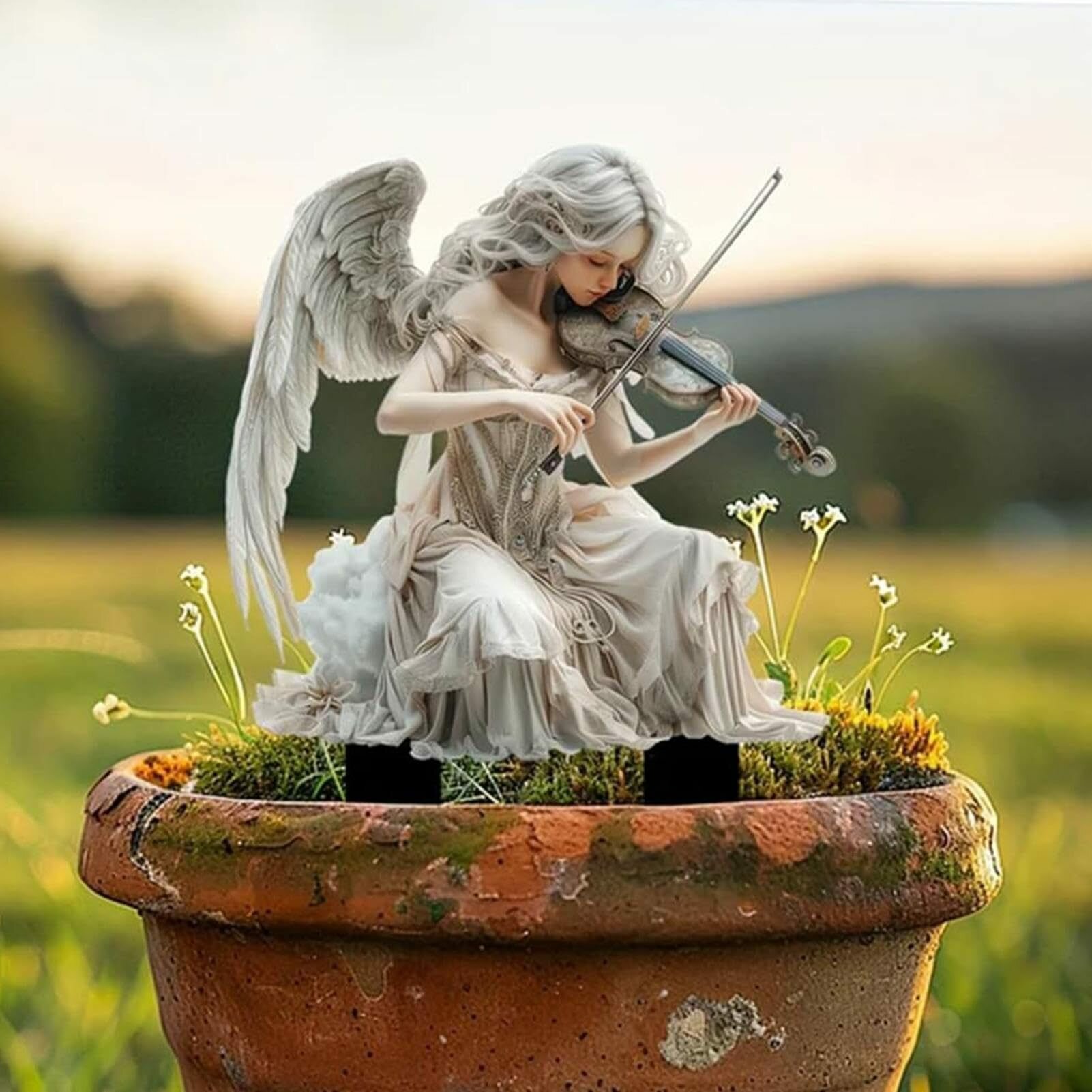 Скульптура в саду в стиле феи скрипки, 2D-планировщик для горшков, декор для сада и дома