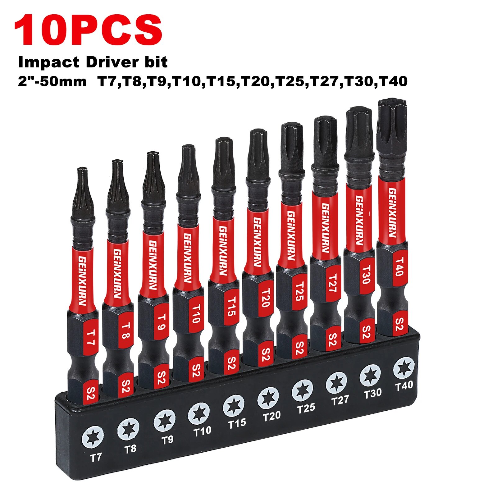 Набор бит Torx T7-T40, 10 шт, 2"-50 мм, стальной сплав