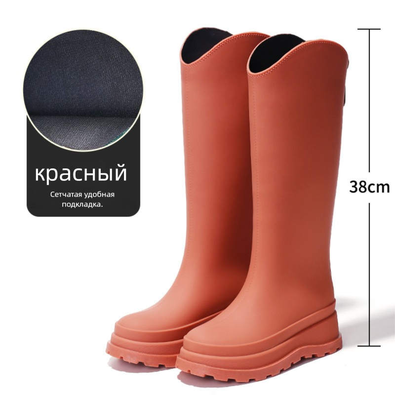 Новые высокие сапоги для женщин, модная одежда для отдыха на открытом воздухе, плоские, водонепроницаемые, нескользящие, в японском стиле, длинные резиновые сапоги-трубы для женщин
