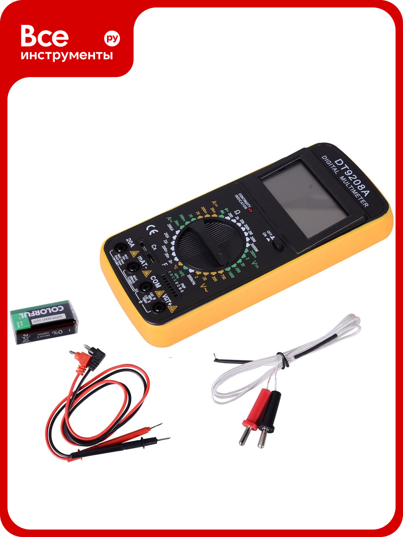 Мультиметр Ресанта ТЕК DT 9208A 61/10/507 цифровой прибор для измерения тока, напряжения и сопротивления