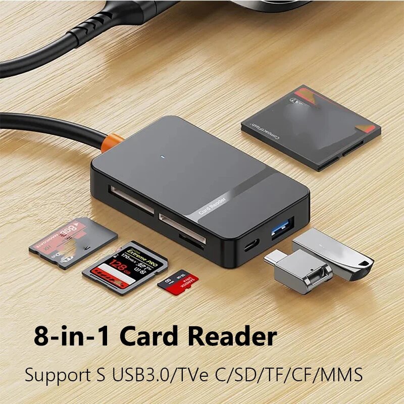 Card Reader 8-in-1 USB3.0/USB-C For SD Micro SD TF CF MS Compact Flash Card Adapter for Laptop PC Accessories Multi Card Reader