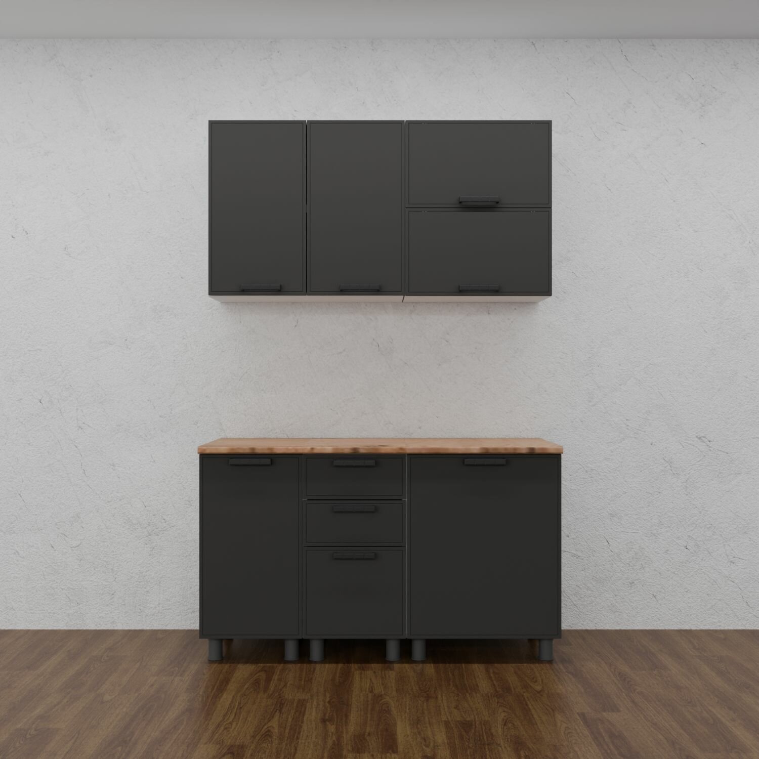 Кухонный гарнитур "Гармония Комфорта", 1,4м, фасады МДФ, модульный, сталь/сонома