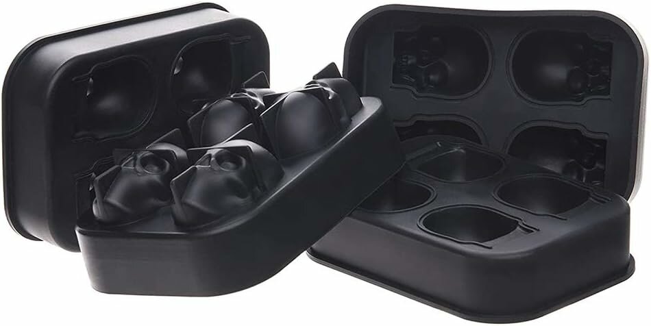 Формы для льда в форме черепа, пищевые силиконовые формы для льда с воронкой, морозильный лоток для стаканов для джина, виски, скотча, коктейлей и ликёров, подарочный набор в виде черепа на Хэллоуин, чёрный, 2 шт.