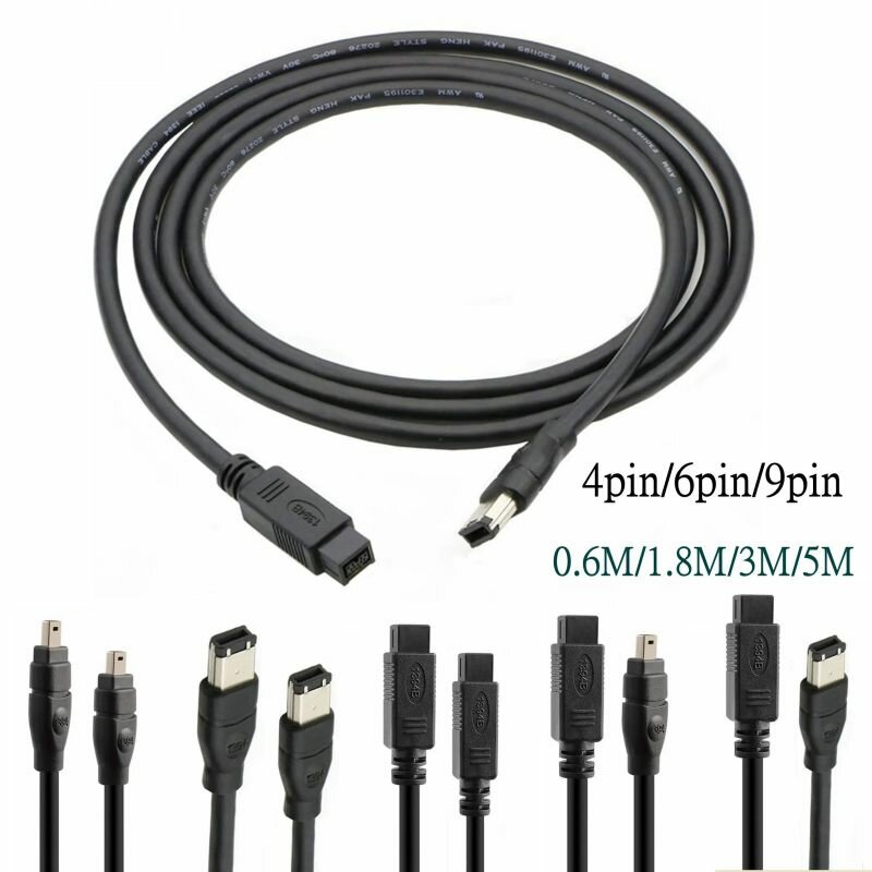 Кабель Firewire IEEE 1394 9-контактный - 9-контактный - 6-контактный и 9-контактный - 4-контактный - 6-контактный и 4-контактный - 4-контактный Кабель iLink IEEE 1394B
