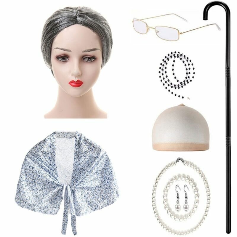 Набор из 9 предметов, детский комплект old milk cos dress up с шалью и париком-серая голова-фрикаделька