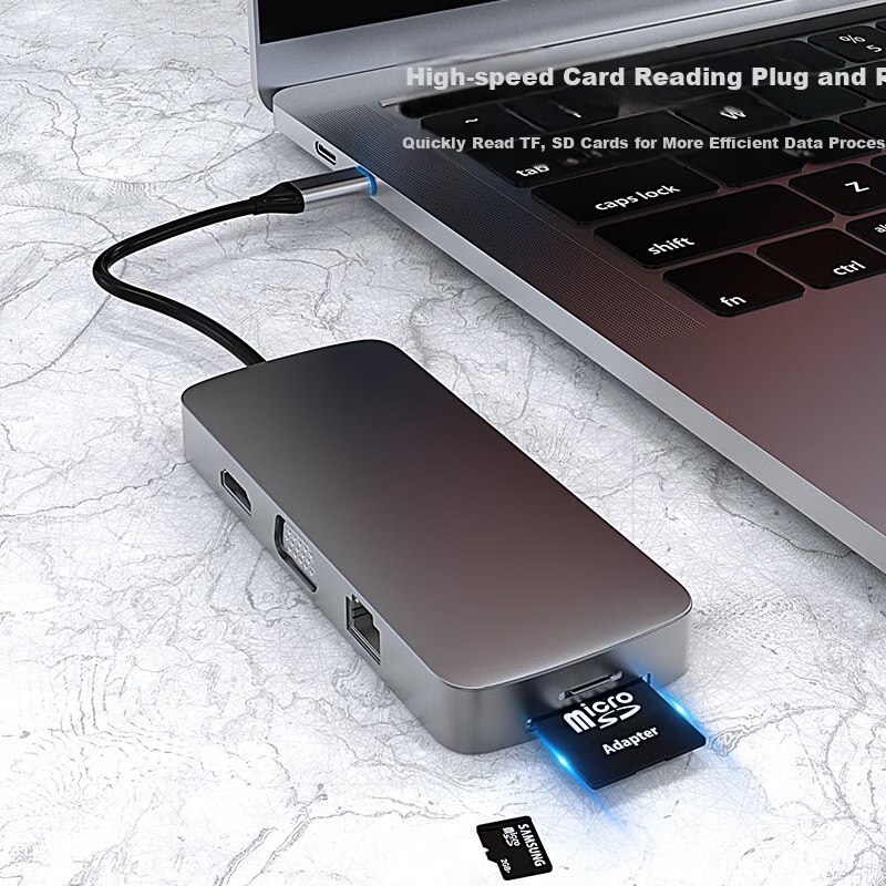 Di Yi Workshop Multi-functional Type-C Converter with USB, Ethernet Port, HDMI, Memory Card Reader, Compatible with Apple, HP, Huawei, Xiaomi Laptops Expansion Dock