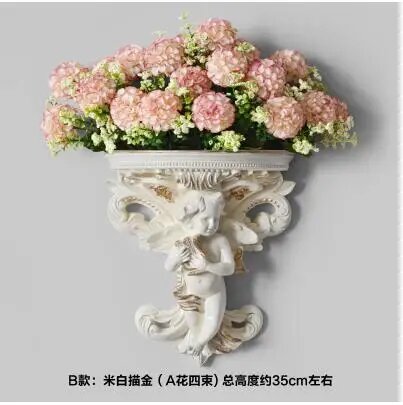 Европейские смоляные настенные вазы с ангелом, аксессуары, искусственный цветочный горшок, украшение для дома, комнаты, декор, наклейка на стену, фреска, свадебные подарки, Розовый