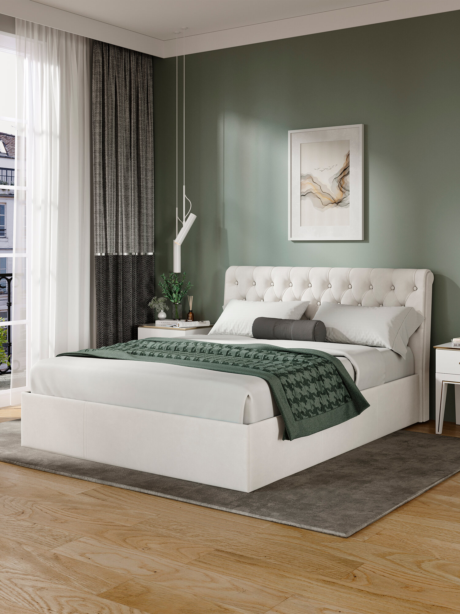 Кровать ТриЯ Скарлет Тип 1,160х200 ЛДСП, подъемный механизм, Велюр бежевый