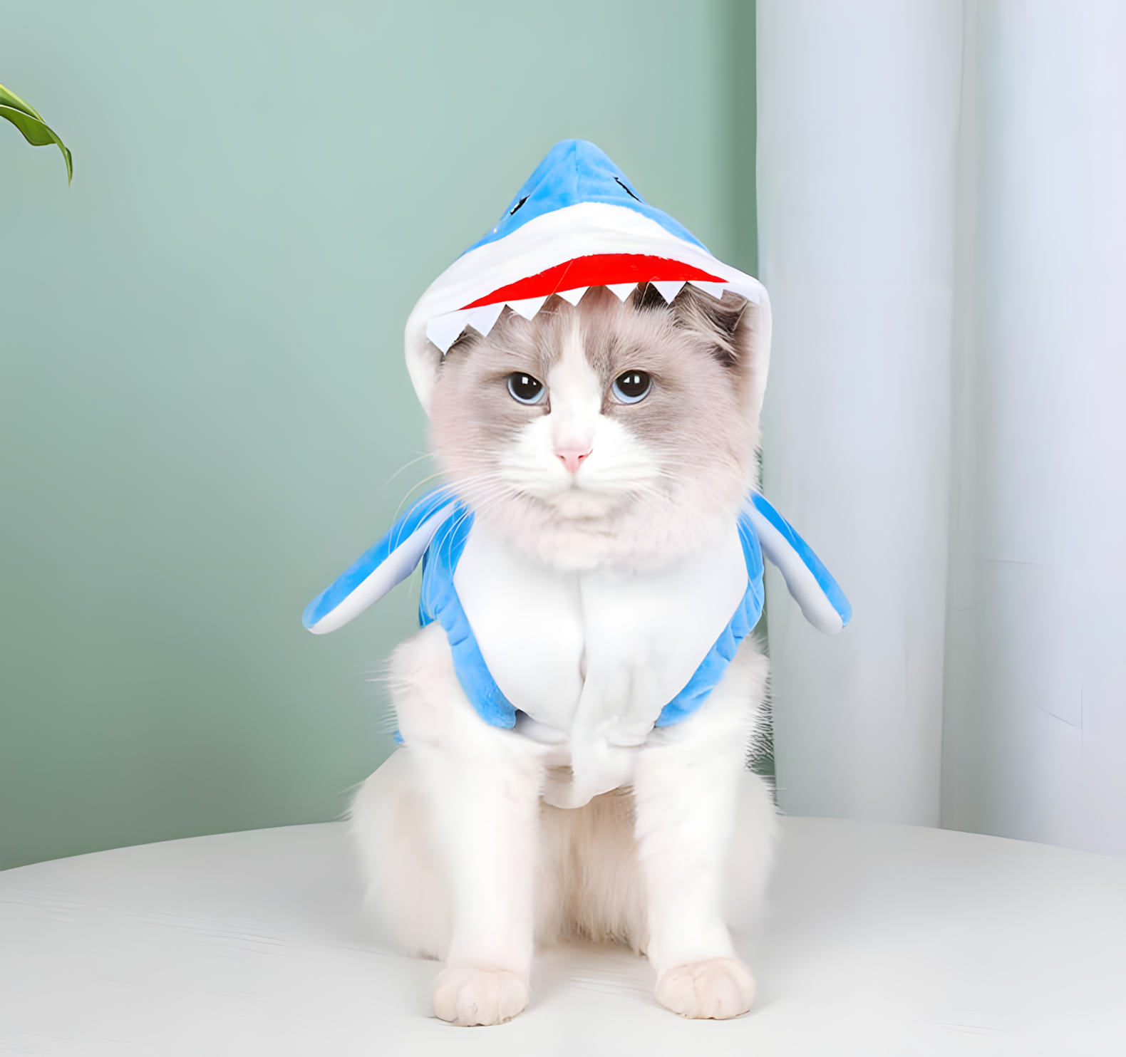 Костюм акулы для собак и кошек с капюшоном и плавником, XL, голубой