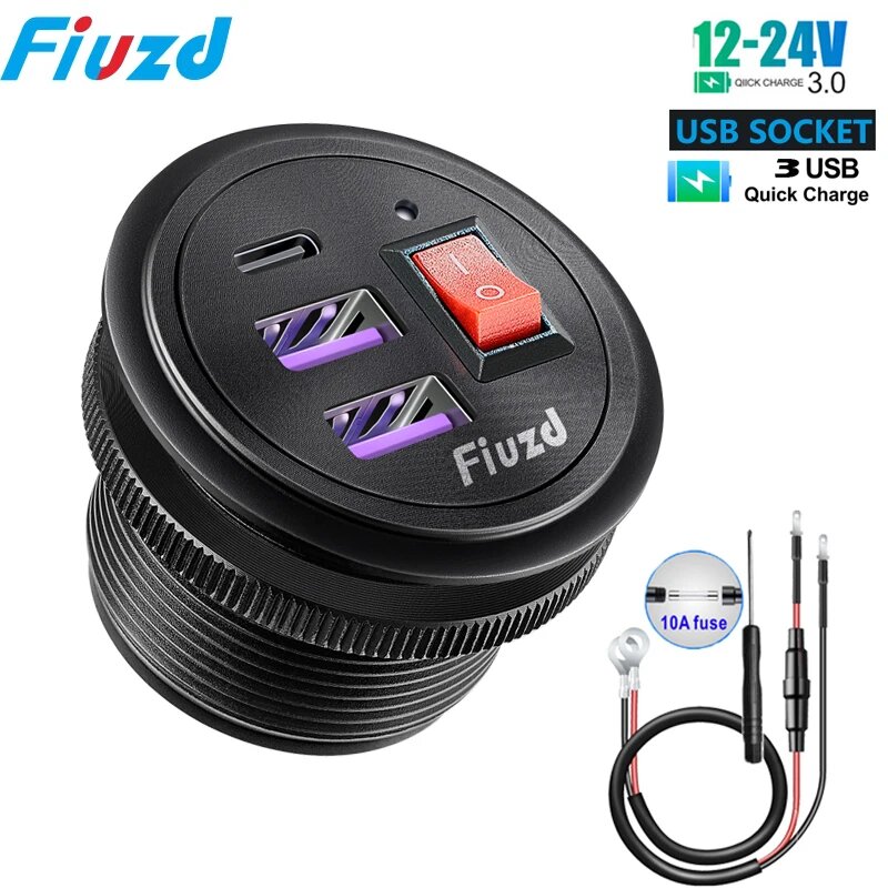 Переключатель, адаптер для быстрой зарядки, 12/24 В, автомобильное зарядное устройство, розетка AAC