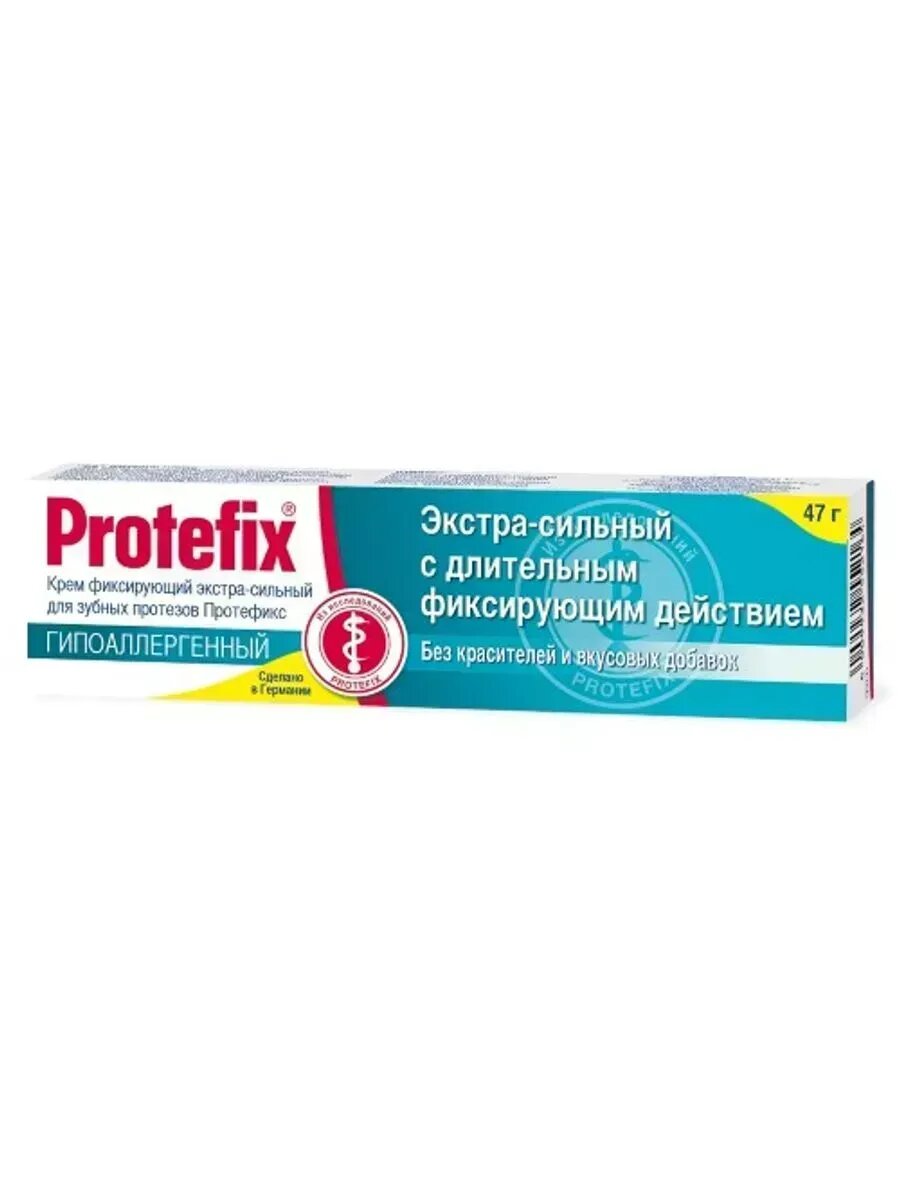 Фиксирующий крем Protefix, гипоаллергенный, экстра-сильный, для зубных протезов, 47 г
