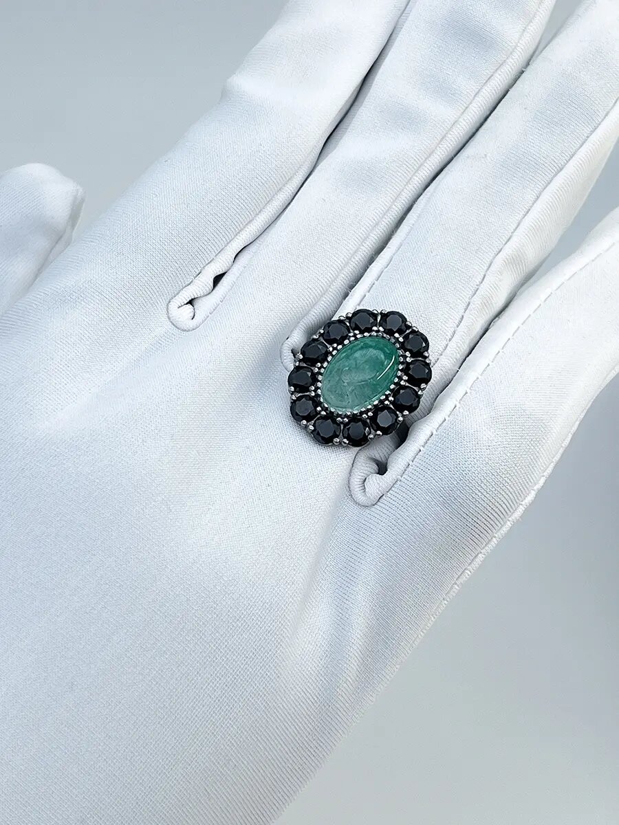 Перстень, серебро, 925 проба, чернение, шпинель, берилл