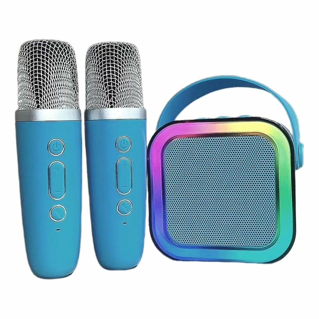 Колонки, Bluetooth динамик с микрофоном и LED атмосферным освещением двойной микрофон - небесно-голубой, 1 набор