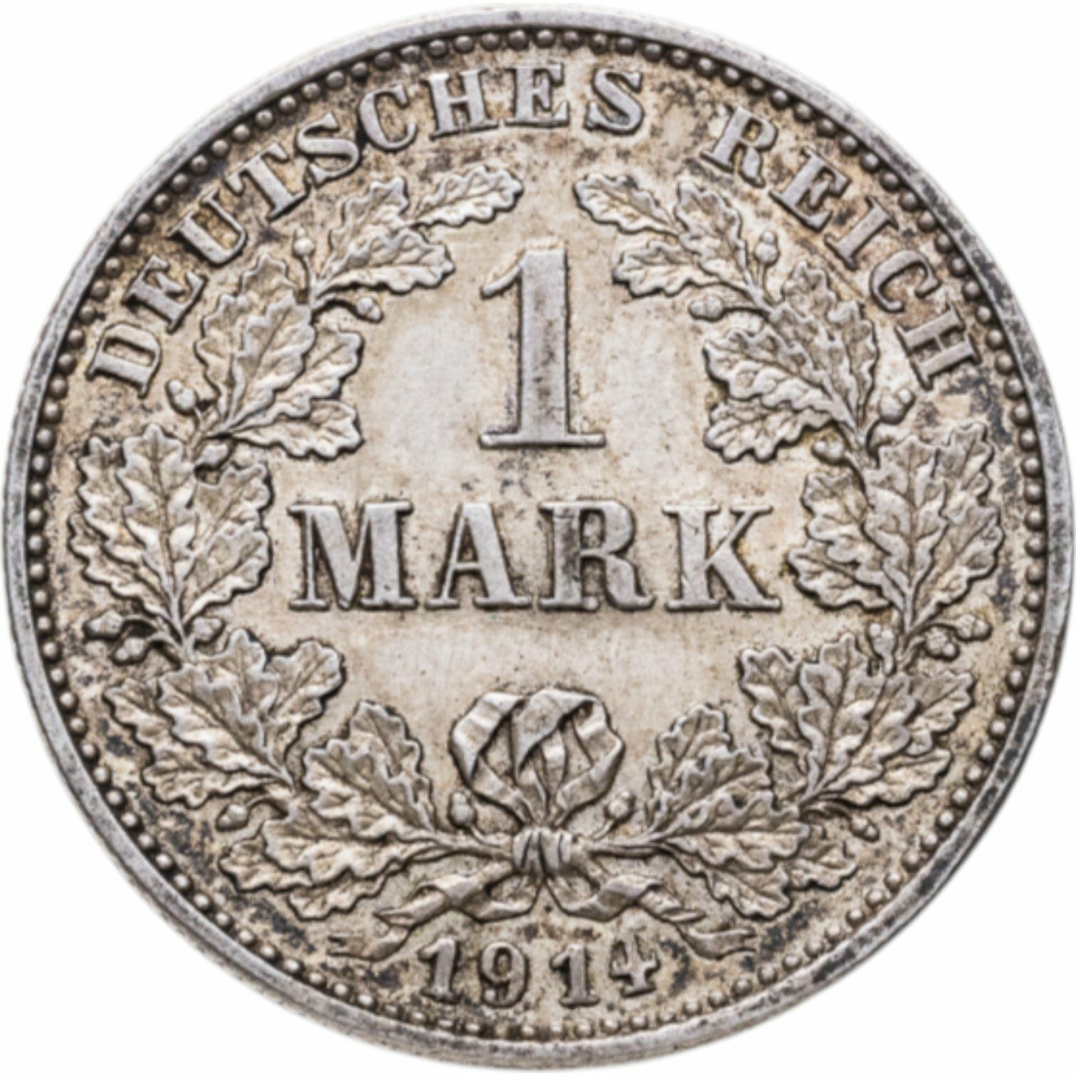 Германия 1 марка 1914 знак монетного двора: "G" - Карлсруэ, Серебро 900, в сохранности AU