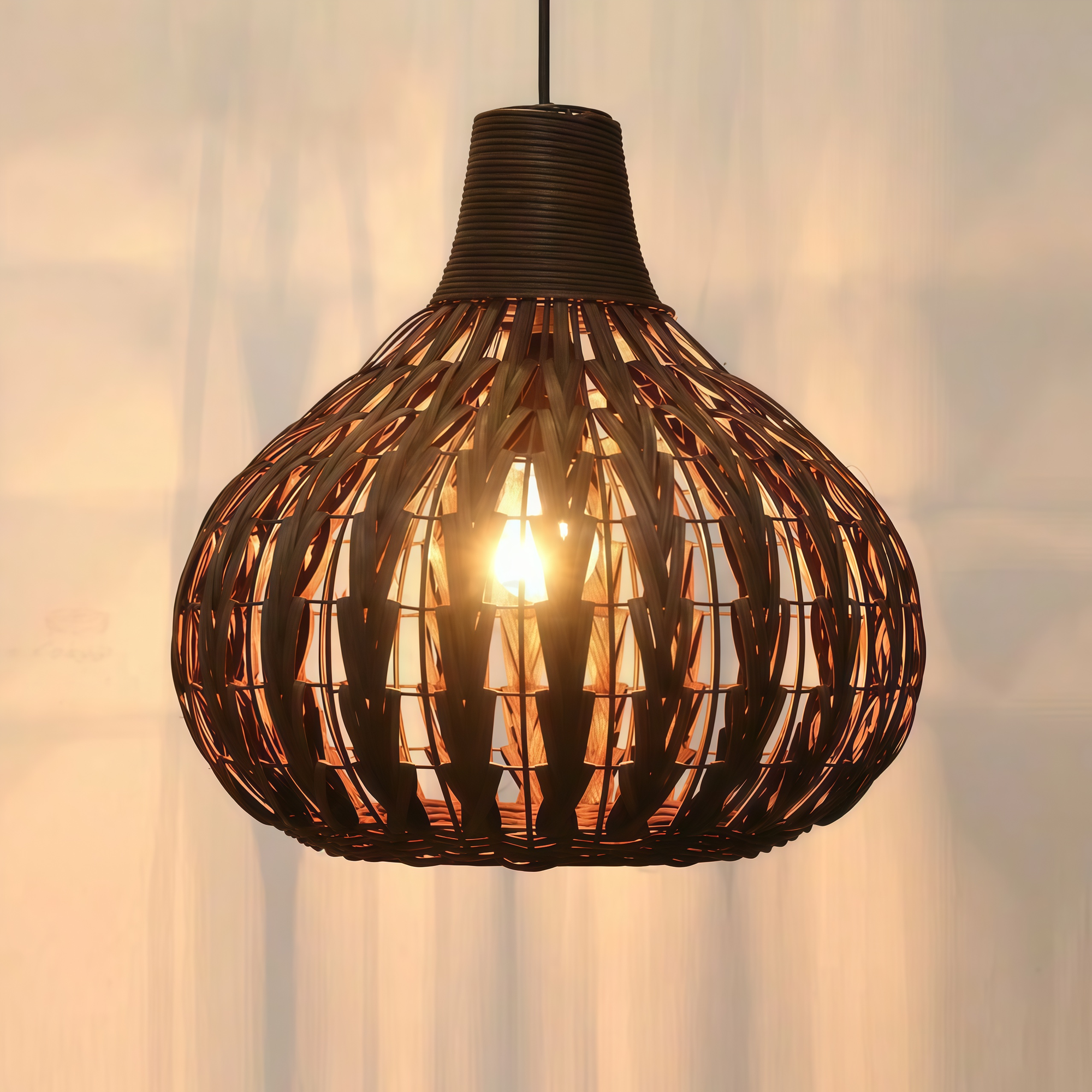 Люстра "Бамбук", E27, в стиле Юго-Восточной Азии, абажур из ротанга