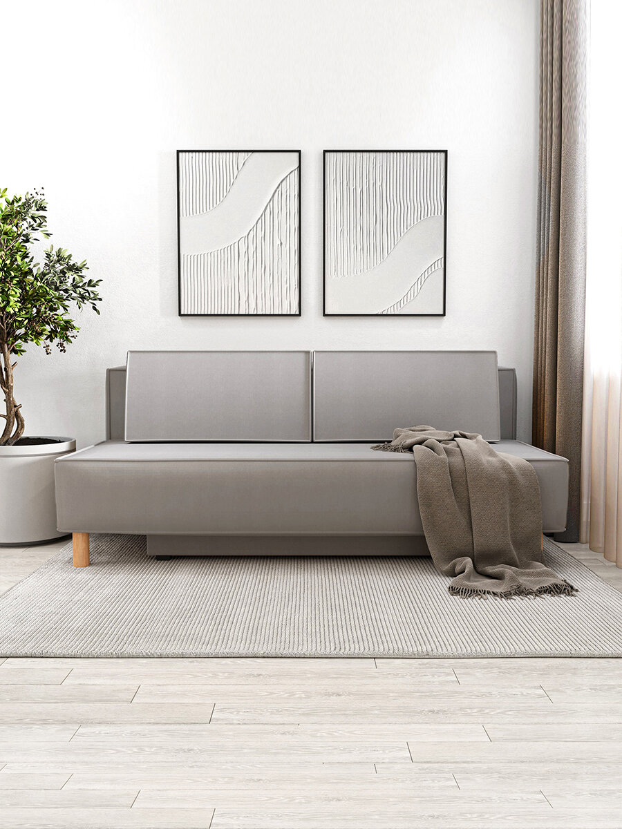 Диван Пума Ash, еврокнижка без подлокотников, велюр, пружинный блок, 200x96x82 см