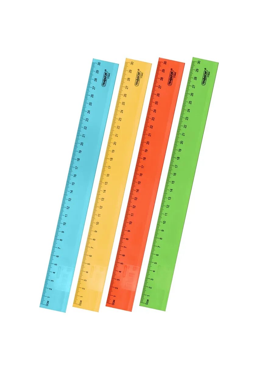 Линейка 30 см пластиковая школьная набор 4 штуки