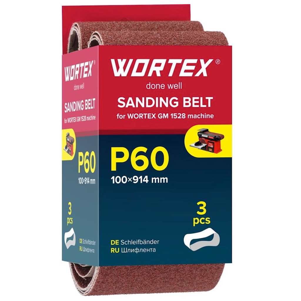 Лента шлифовальная 100x914 мм P60 бесконечная WORTEX 3 штуки (1325974)