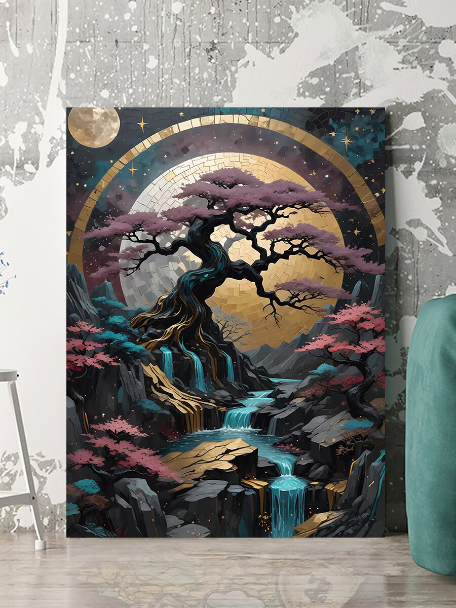 Картина интерьерная - "Японский стиль, дерево", 60х80 см.