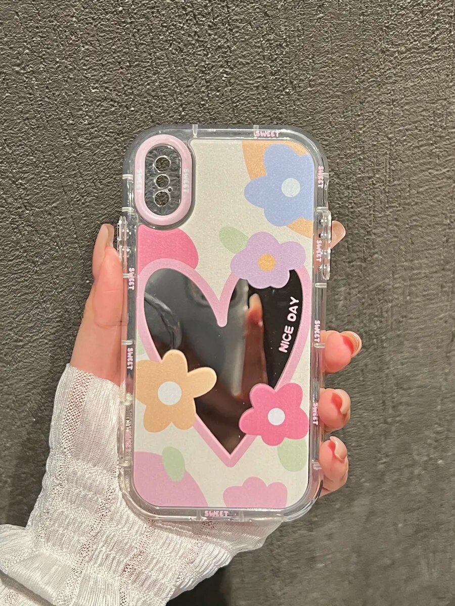 Чехол О'кейси, для iPhone X/XS, зеркальный, с принтом, защита камеры, розовый/голубой/серебристый/сиреневый