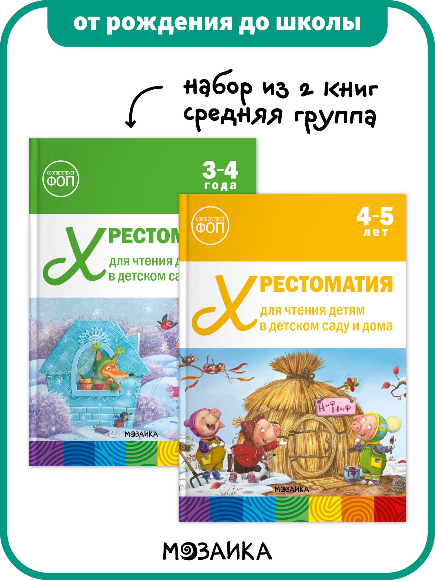 Хрестоматия от рождения до школы для чтения детям в детском саду и дома, Набор из 2 книг, Средняя группа