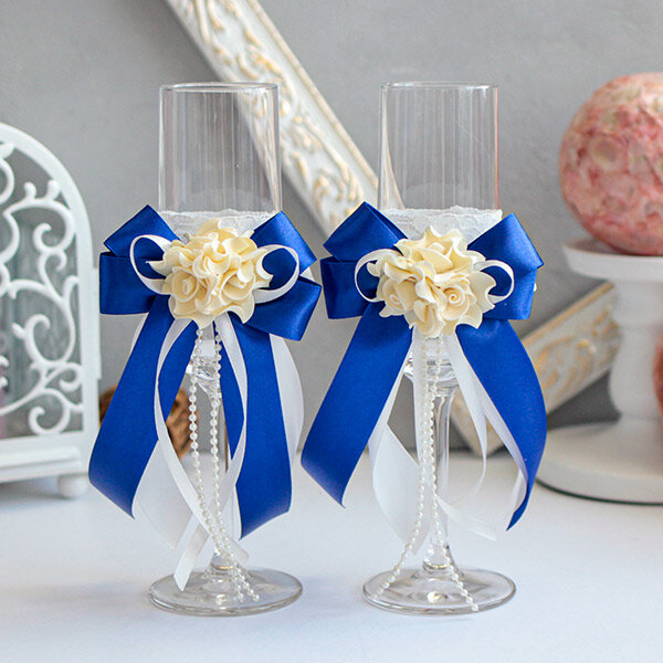 Свадебные бокалы для молодоженов "Romantic #2" (2 шт)(синий)