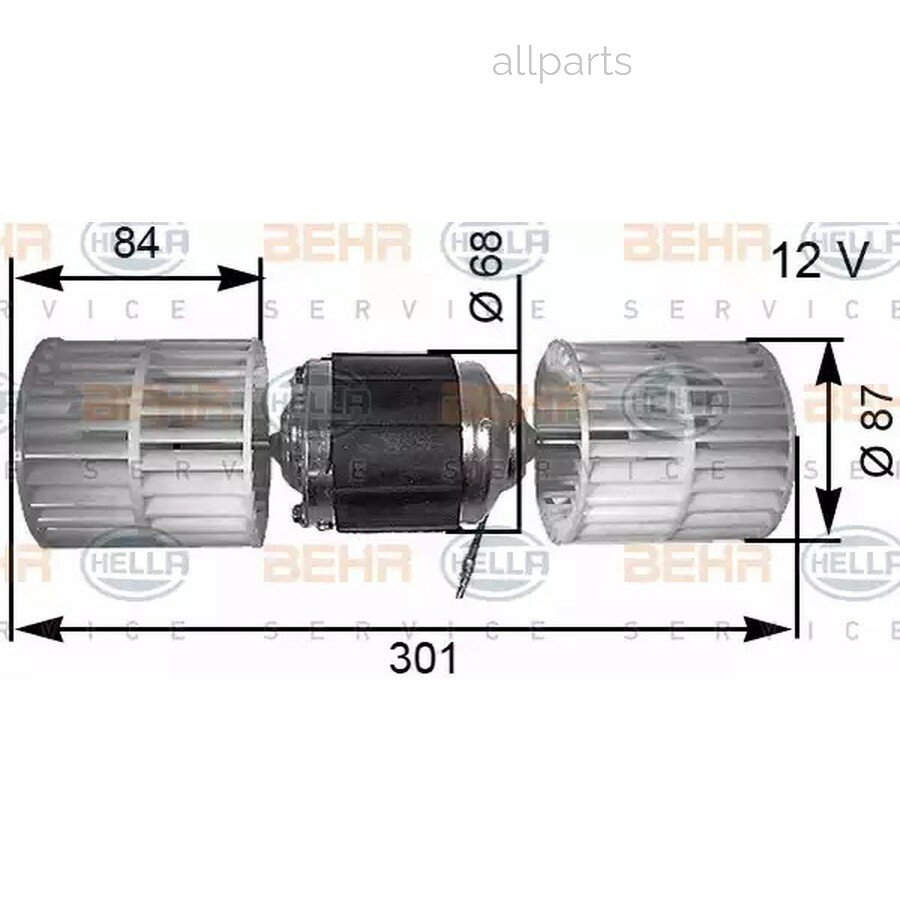 BEHR-HELLA 8EW 351 034-041 Электродвигатель, вентиляция салона, 4,5 A
