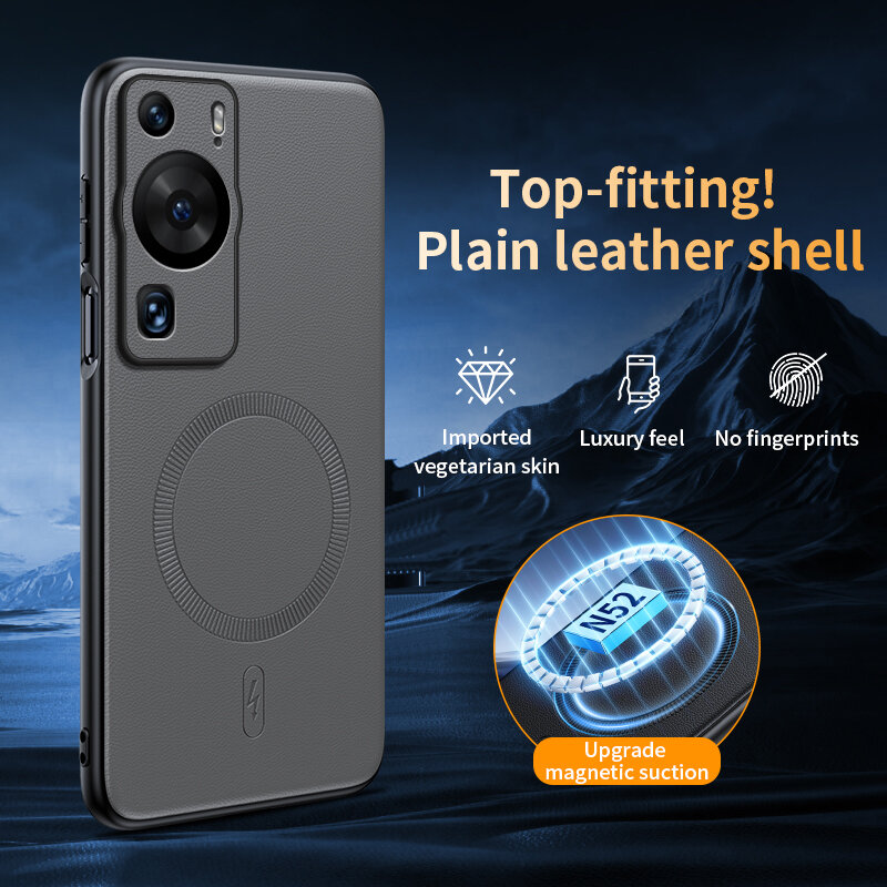 Чехол для Huawei P60 и Huawei P60 Pro (Хуавей П60 и Хуавей П60 Про) Роскошная кожа, MagSafe, антиударный Защитная оболочка