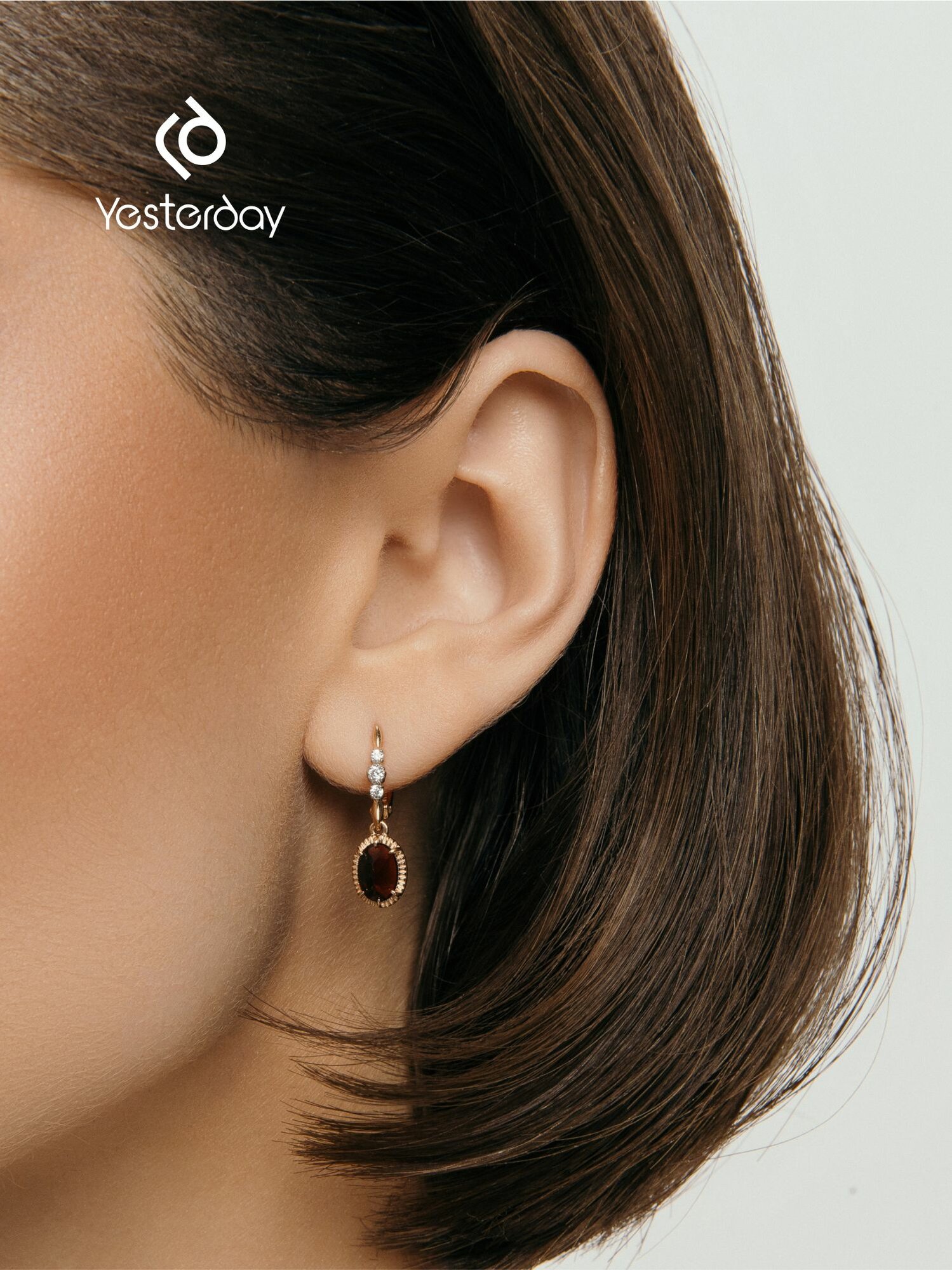 Серьги, красное золото, 585 проба, фианит, гранат