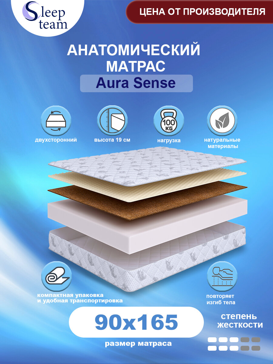 Матрас детский SleepTeam Aura Sense 90х165, высота 18 см, беспружинный с массажным эффектом, односпальный