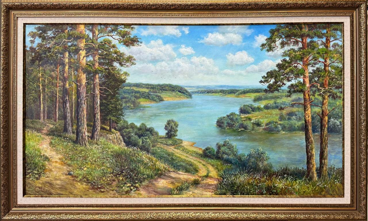 Картина, летний пейзаж "Дорога к реке" 1. Холст/Масло, 2025. Размер 60х110 см. Автор Остапенко Олег