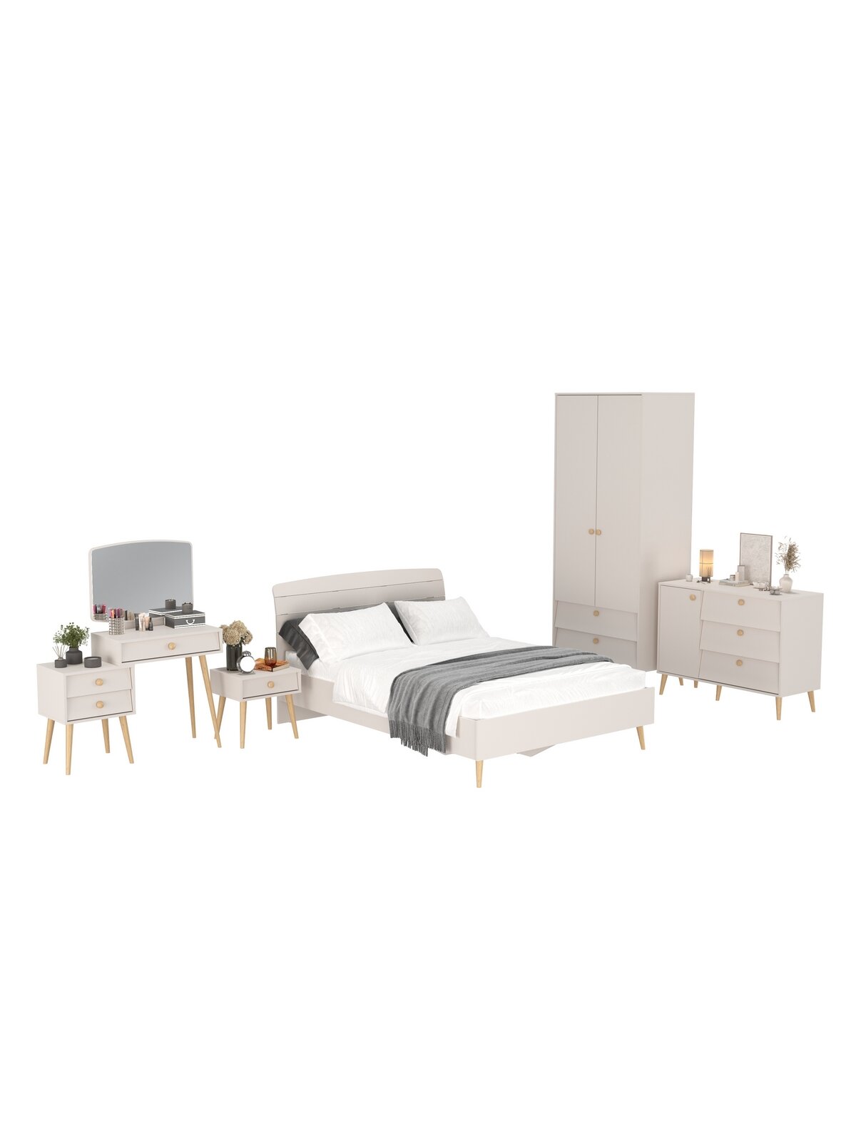 Мебель для спальни Афина с кроватью 1400, кашемир серый, 5 предметов мебели