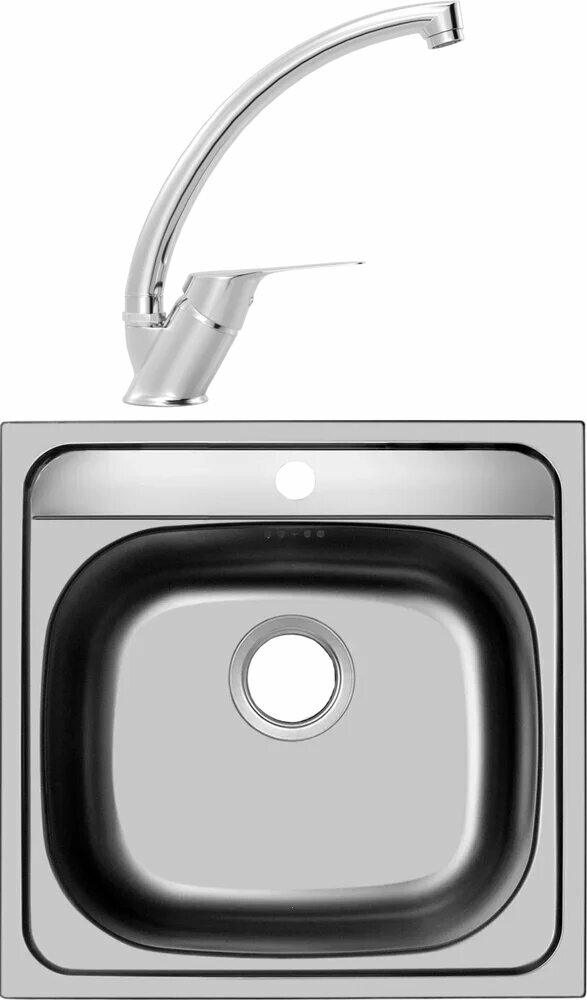 Комплект Мойка Domaci Равенна Ssik DCL 480*480 (6) TG / Смеситель MEGA Mega MG-BMK016, хром