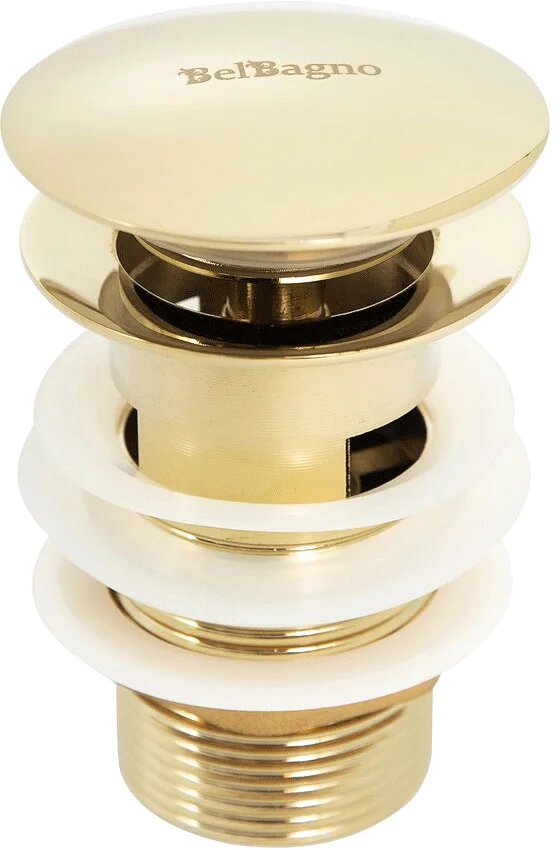 Донный клапан для раковины BelBagno BB-SAT-ORO с переливом, золотой, глянцевый, с системой клик-клак, латунный
