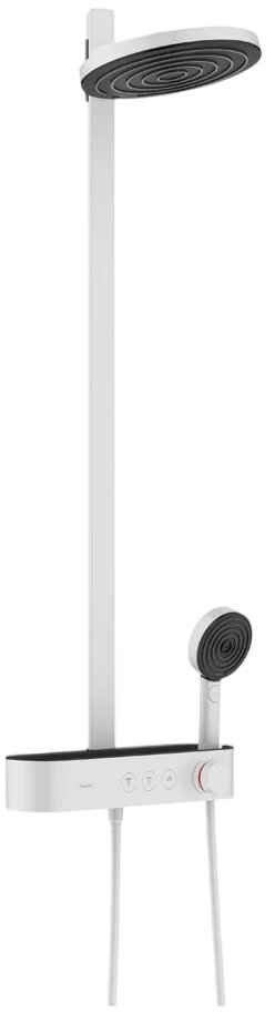 Душевая стойка Hansgrohe Pulsify Showerpipe 260 2jet 24240700 со смесителем, термостатическим, белая, матовая, душевая система с тропическим душем, с лейкой, латунная