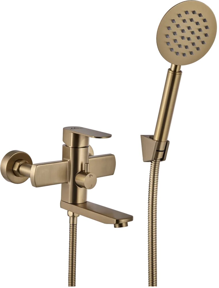 Смеситель для ванны с душем Fashun A53020-21 с душевым гарнитуром, настенный, однорычажный, с поворотным изливом, бронзовый, матовый, из нержавеющей стали, с керамическим картриджем