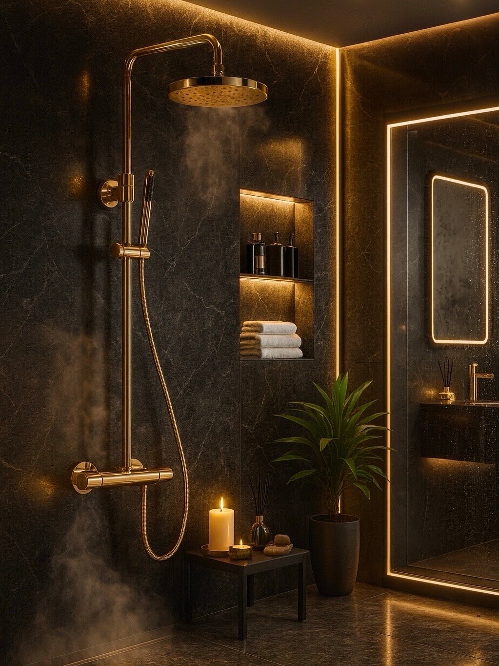 Душевая система с тропическим душем и смесителем с термостатом, без излива