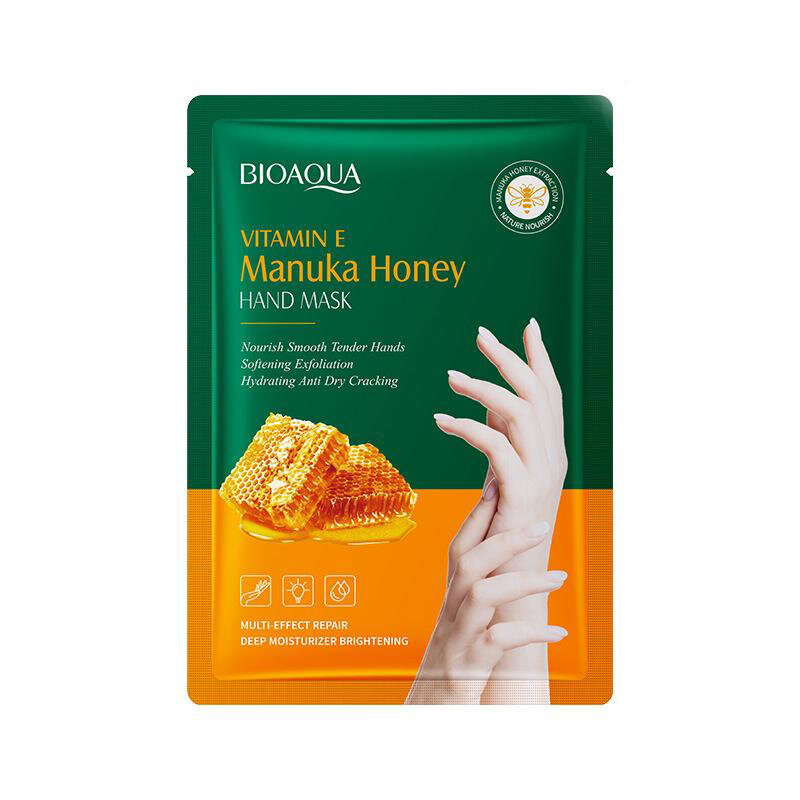 Vitamin E MANUKA HONEY Hand Mask, BIOAQUA (Тканевая маска-перчатки для РУК с витамином Е и мёдом манука), 35 мл.