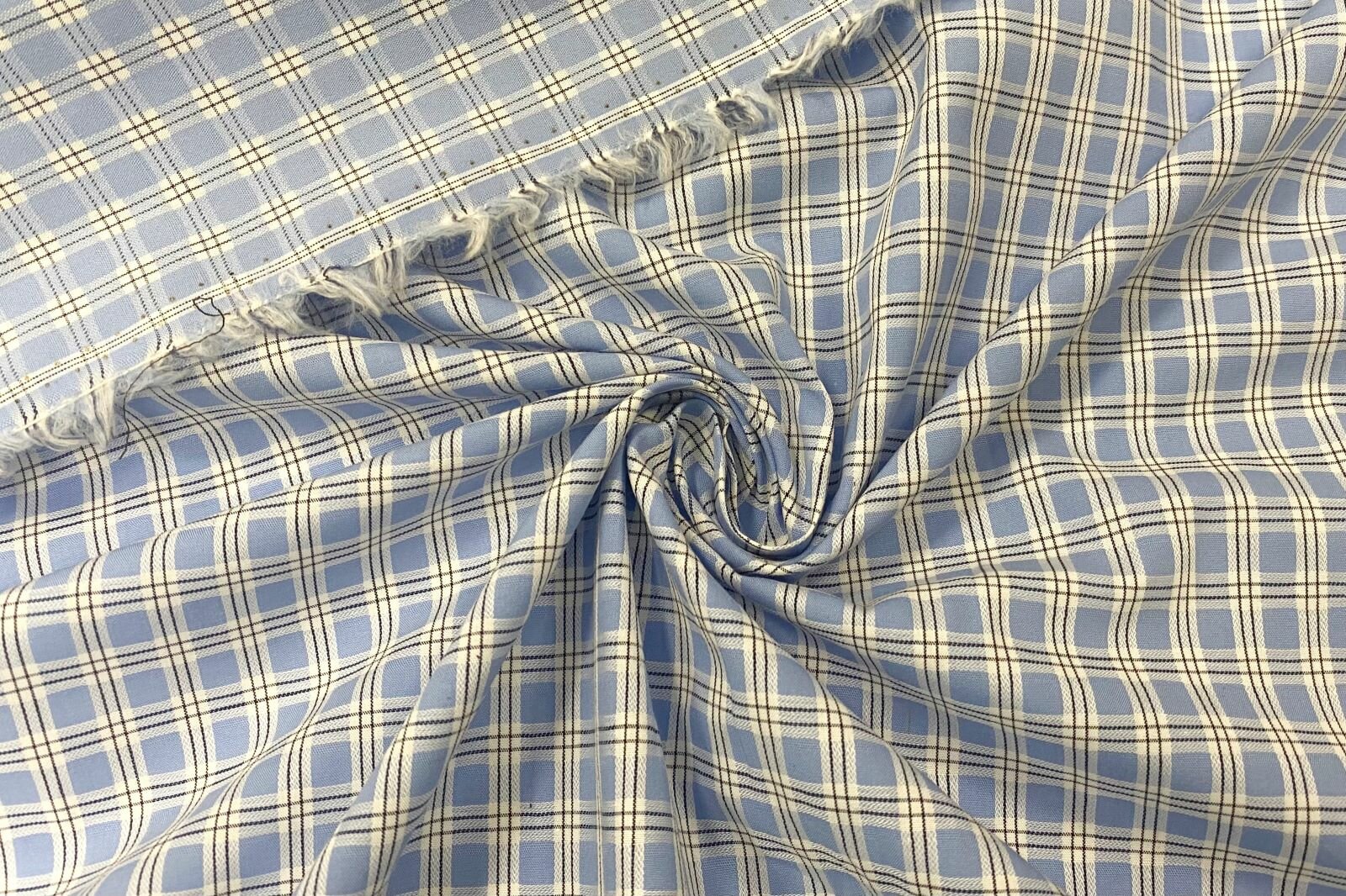 Ткань Хлопок-жаккард Canclini рубашечный двусторонний голубой в клетку, 150 г/пм, ш146см, 0,5 м