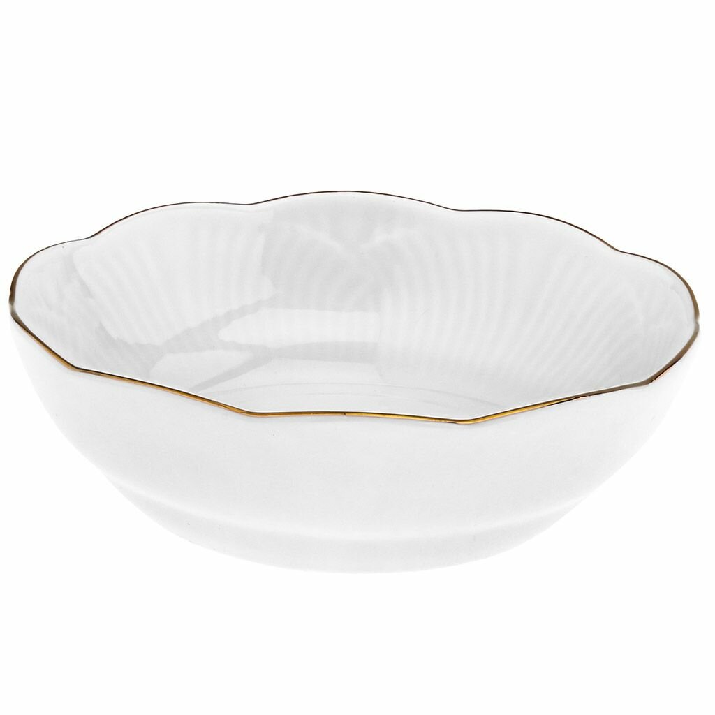 "Лотос" Салатник фарфоровый 200мл, д11,6х3,7см, рельефный декор, волнистый край, отводка золотом