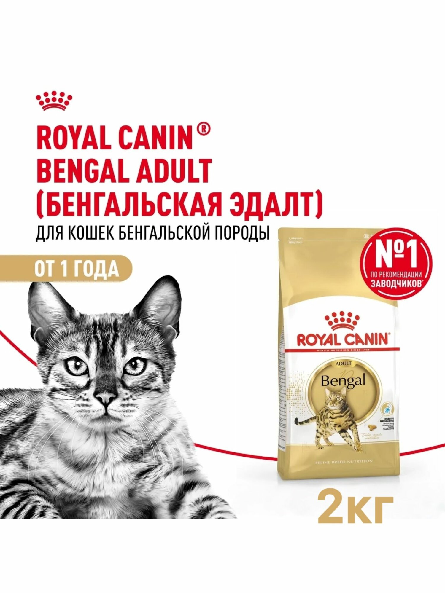 Корм для кошек породы Бенгальская 2кг Bengal Adult, старше 12 месяцев