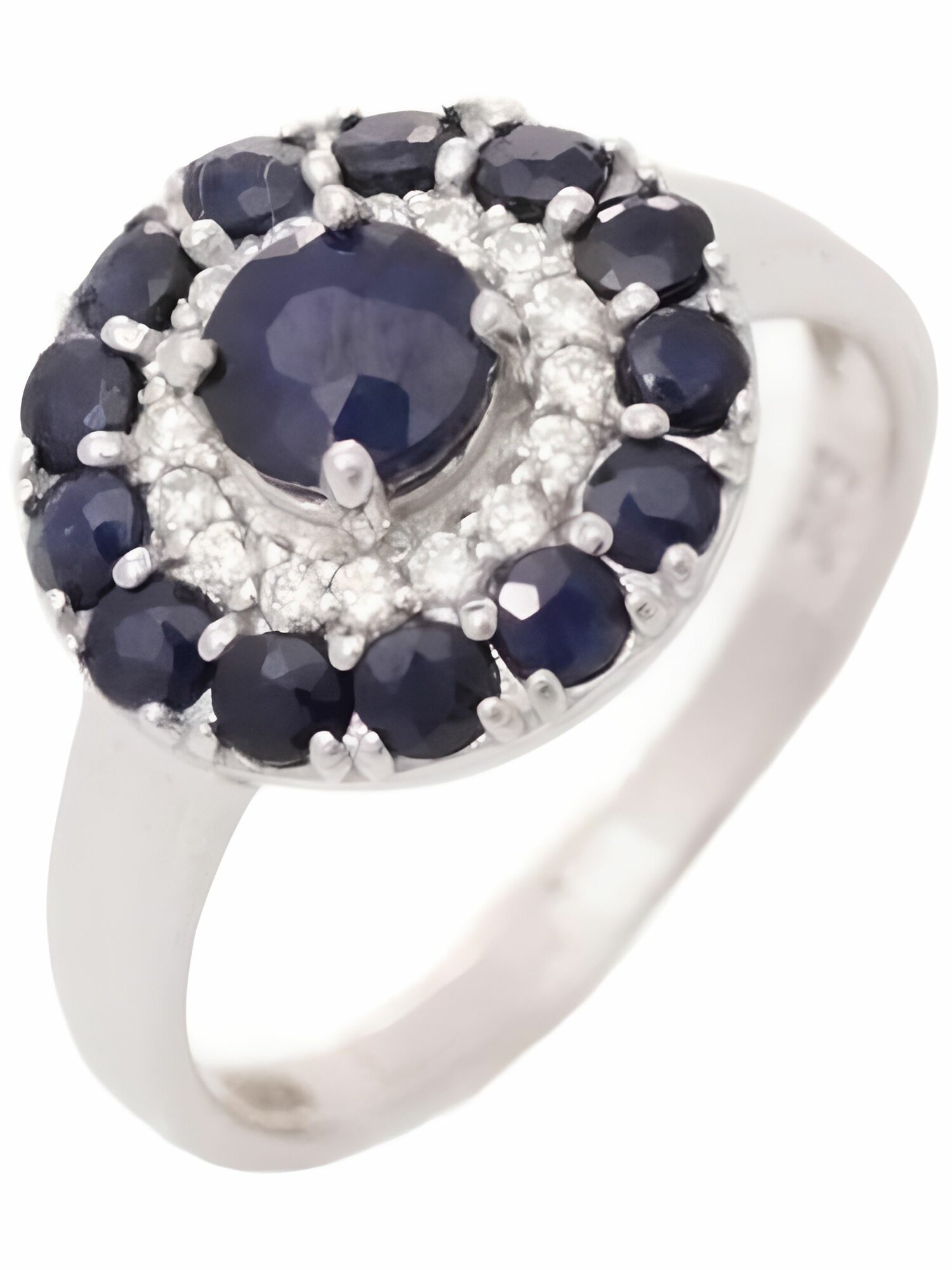 Кольцо тонкое, серебро, 925 проба, родирование, фианит, сапфир