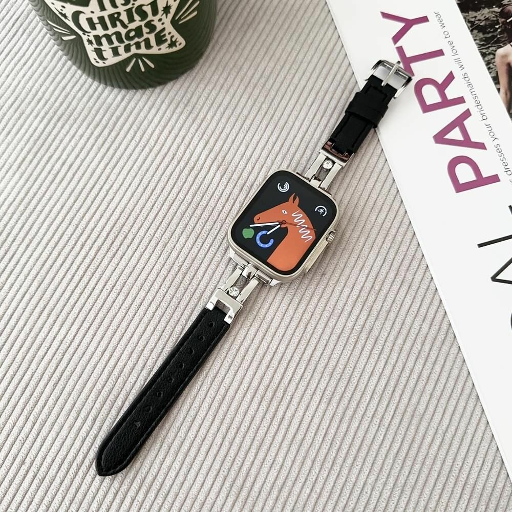 IWatch Размером 38мм 40мм 41мм, Кожаный Ремешок Для Часов С Бриллиантовой Цепочкой, Совместим С Apple Watch Серии 1-9 SE ULTRA