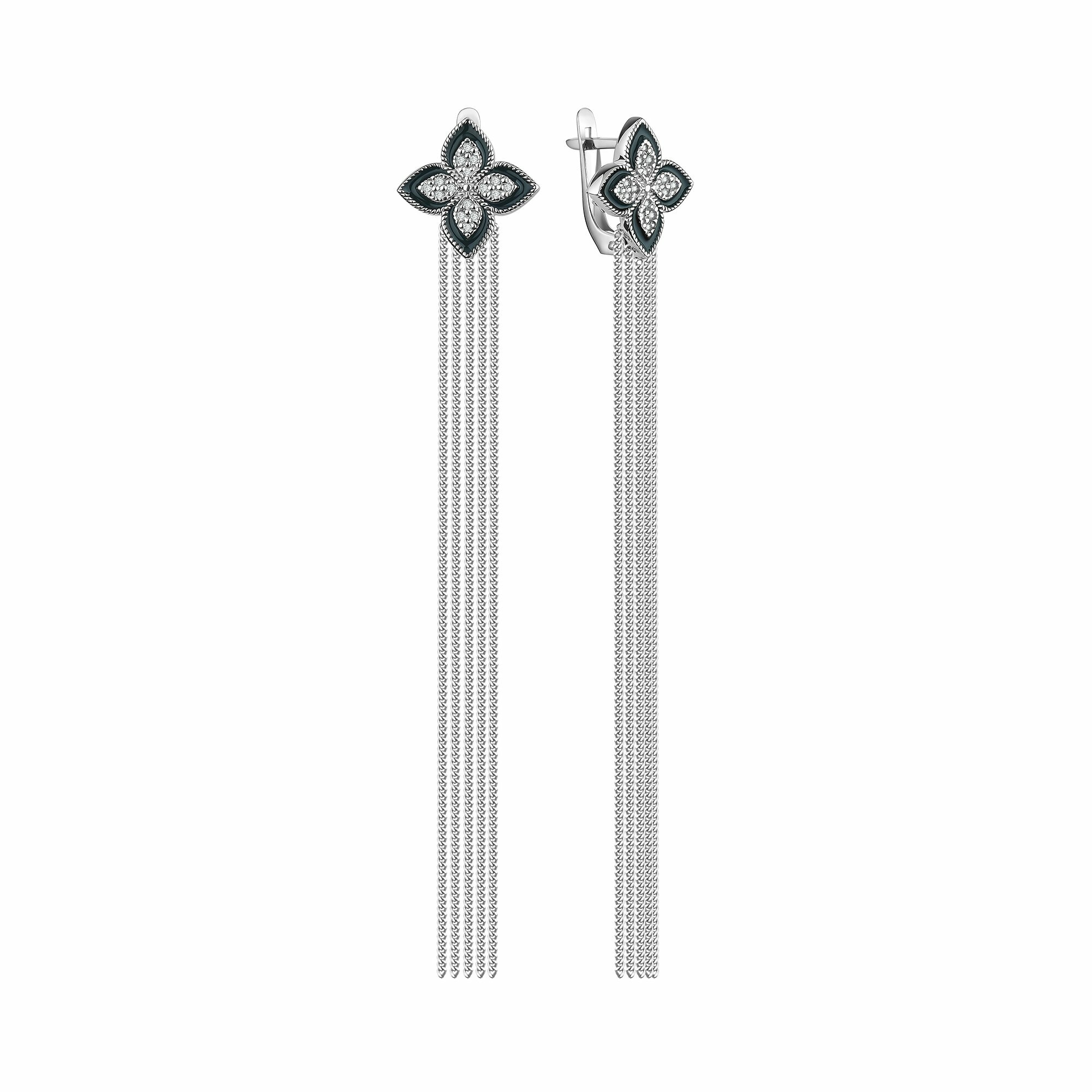 Серьги, серебро, 925 проба, родирование, эмаль, фианит