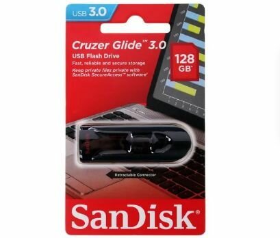 Память USB Flash 128 ГБ SanDisk Cruzer Glide (SDCZ600-128G-G35) - USB 3.2 Gen1, выдвижной (слайдер), пластик
