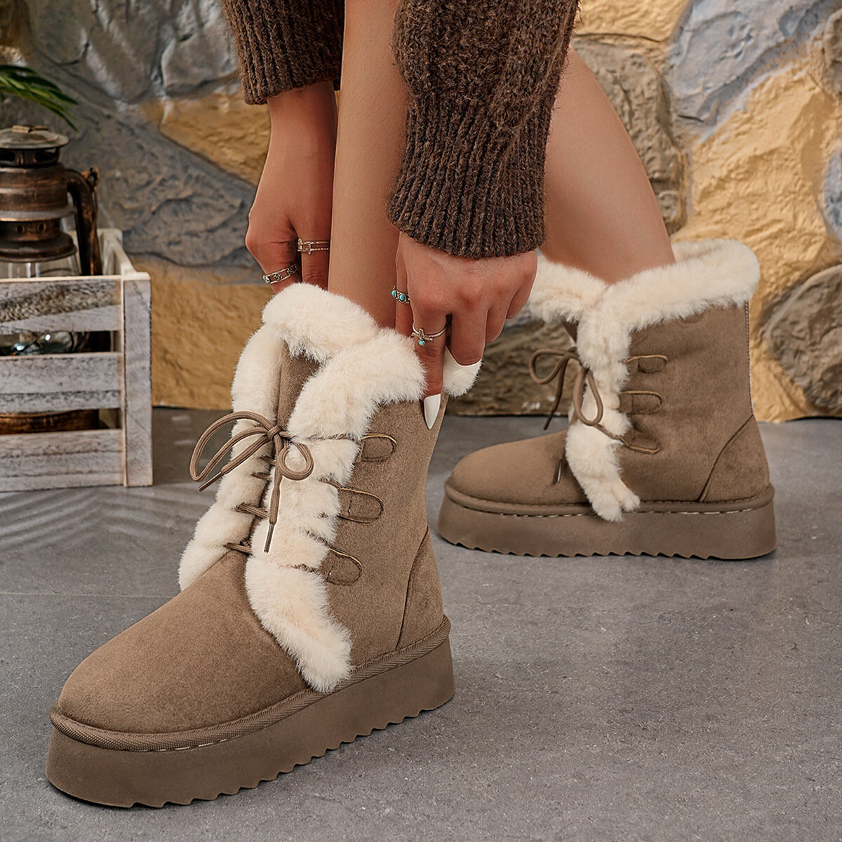 Женские зимние ботинки 2025 года, новые меховые женские ботинки, толстые зимние хлопковые ботинки с толстой подошвой и бархатом, хлопковые ботинки среднего размера