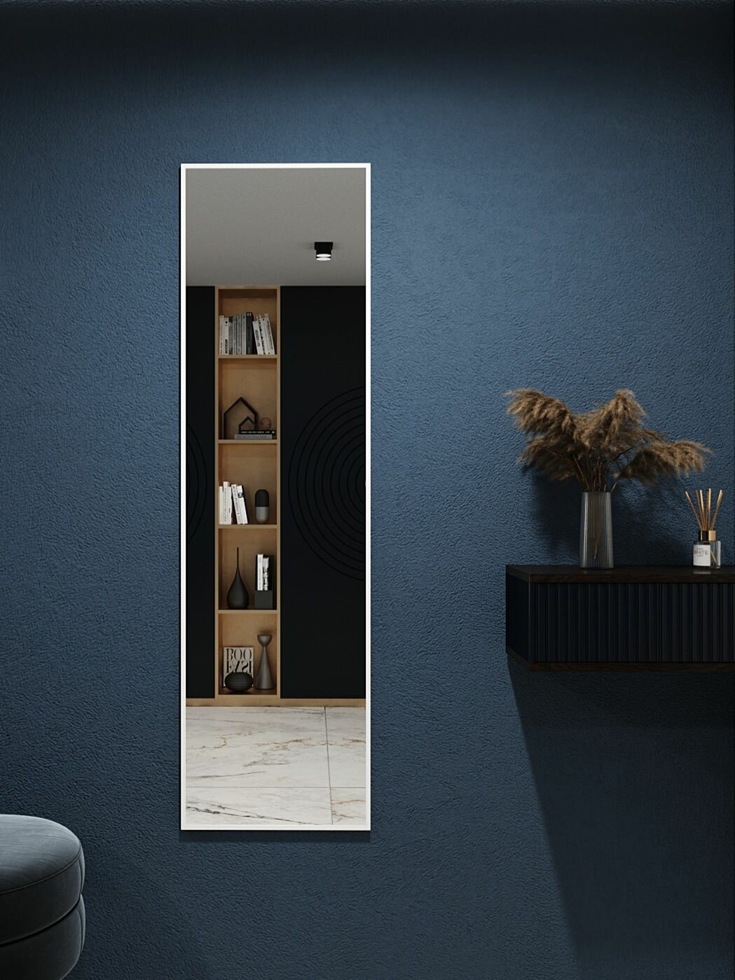 Зеркало настенное 161х50 см. ONE MARKET интерьерное в алюминиевой раме, Белое